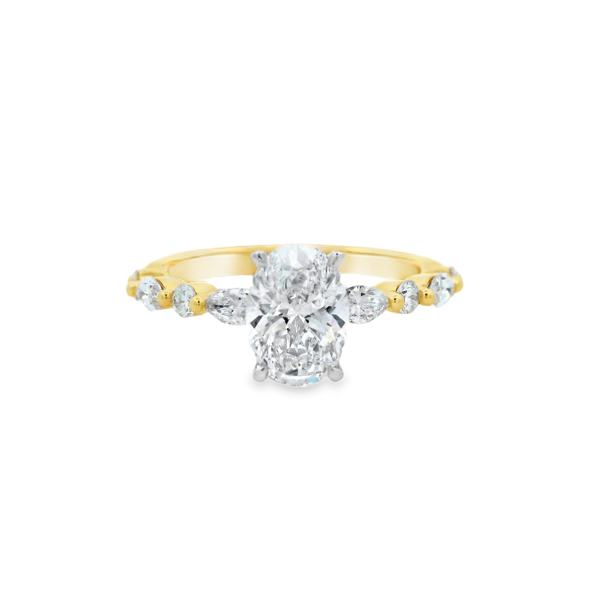 9ct Yellow & White Gold Oval Lab Grown Diamond Engagement Ring with Ma ...