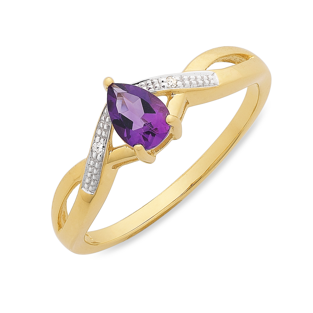 9ct Yellow White Gold Claw Set Amethyst with Diamonds in a Cross Over ...