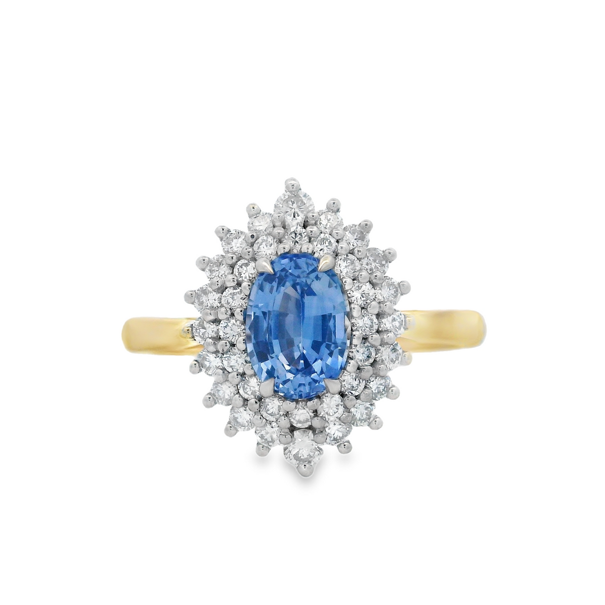 18ct Yellow and White Gold Oval Ceylon Sapphire Ring with Antique Doub ...