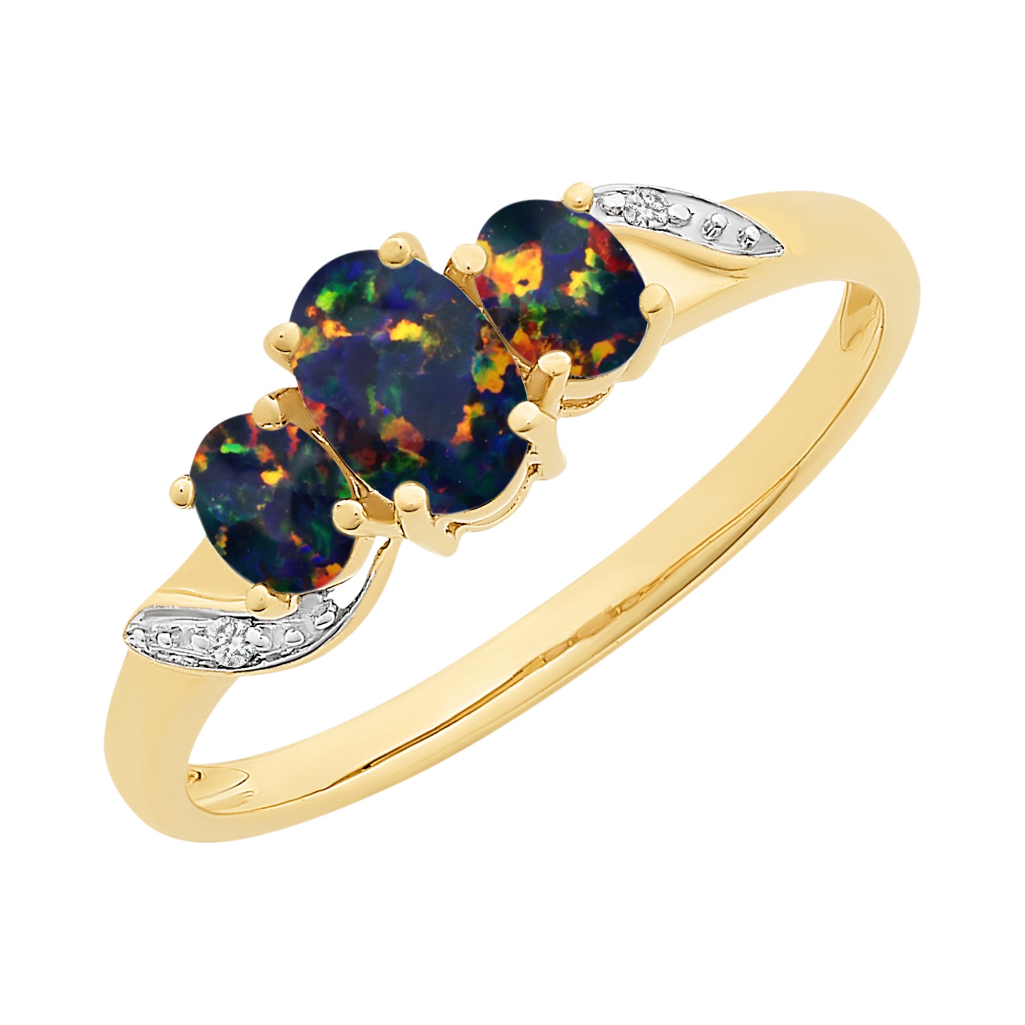 9ct Yellow Gold Lab Grown Opal & Diamond Ring – Mystique Jewellers