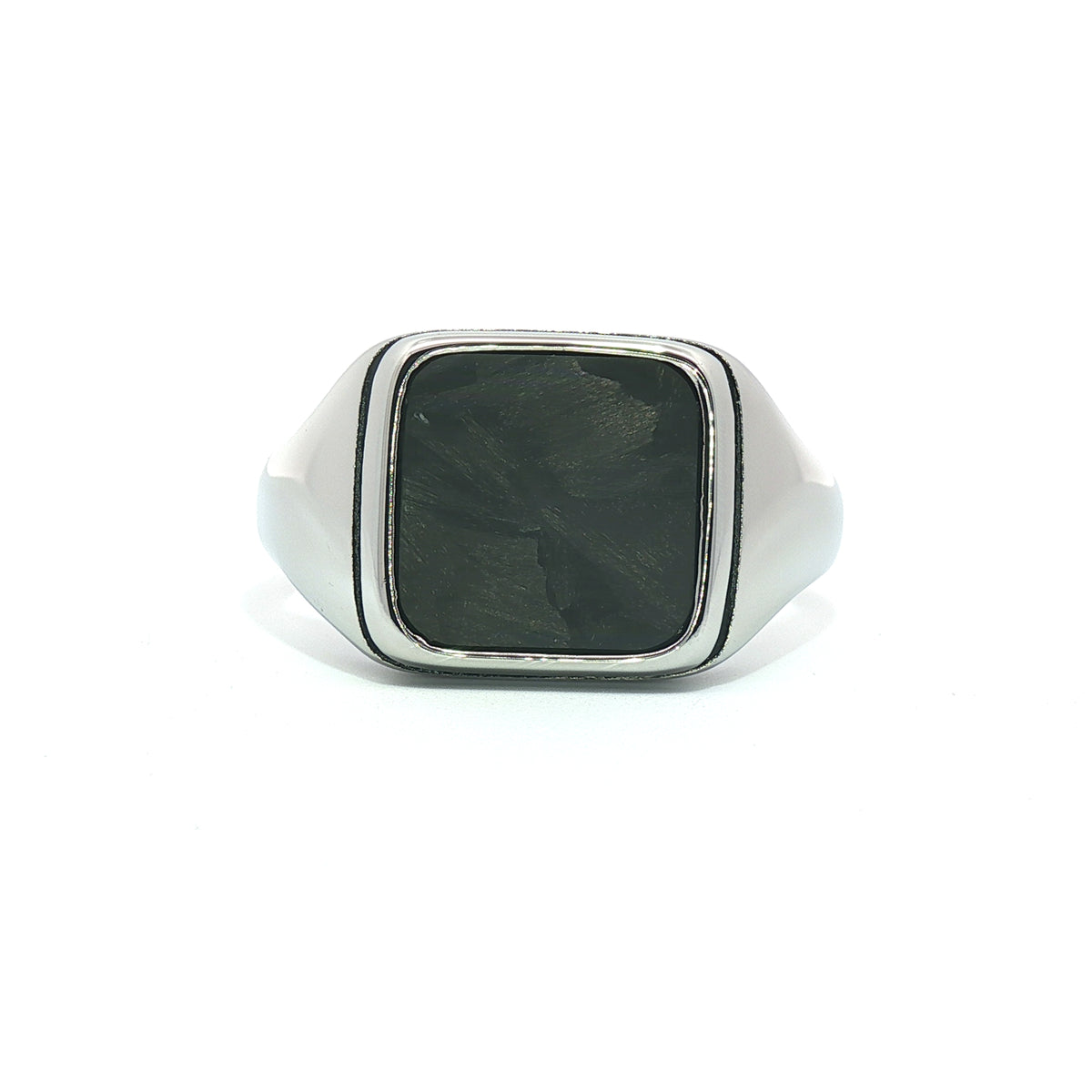 Mens Stainless Steel Signet Style Ring with Carbon Fibre - Size Z ...